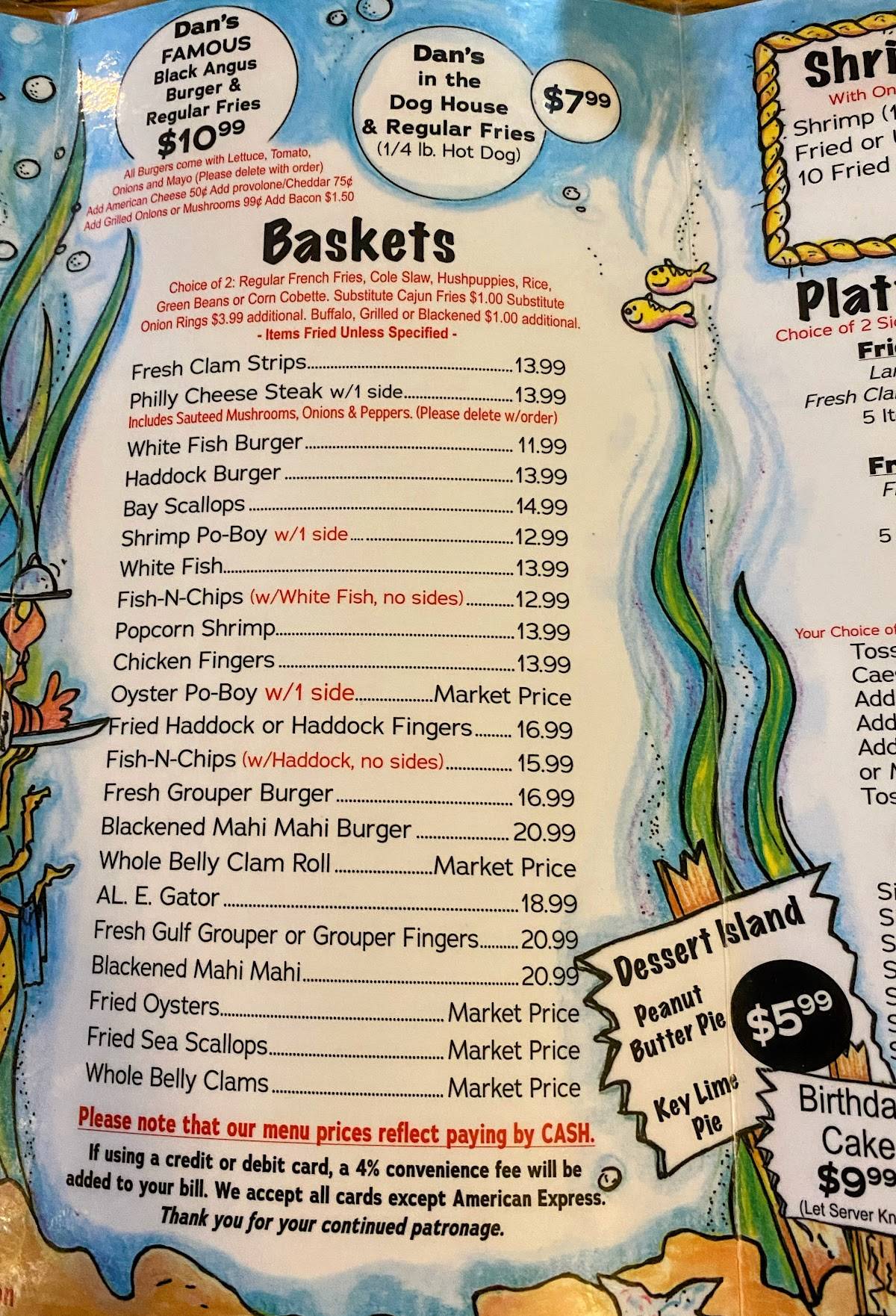 Menu at Dan's Clam Stand restaurant, Crystal River