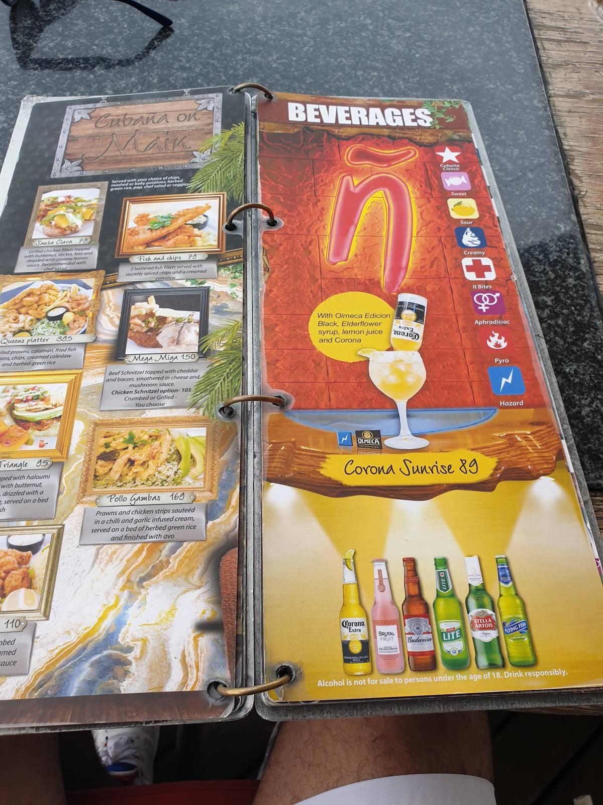 Menu at Cubaña Gqeberha restaurant, Port Elizabeth, 49 Beach Rd