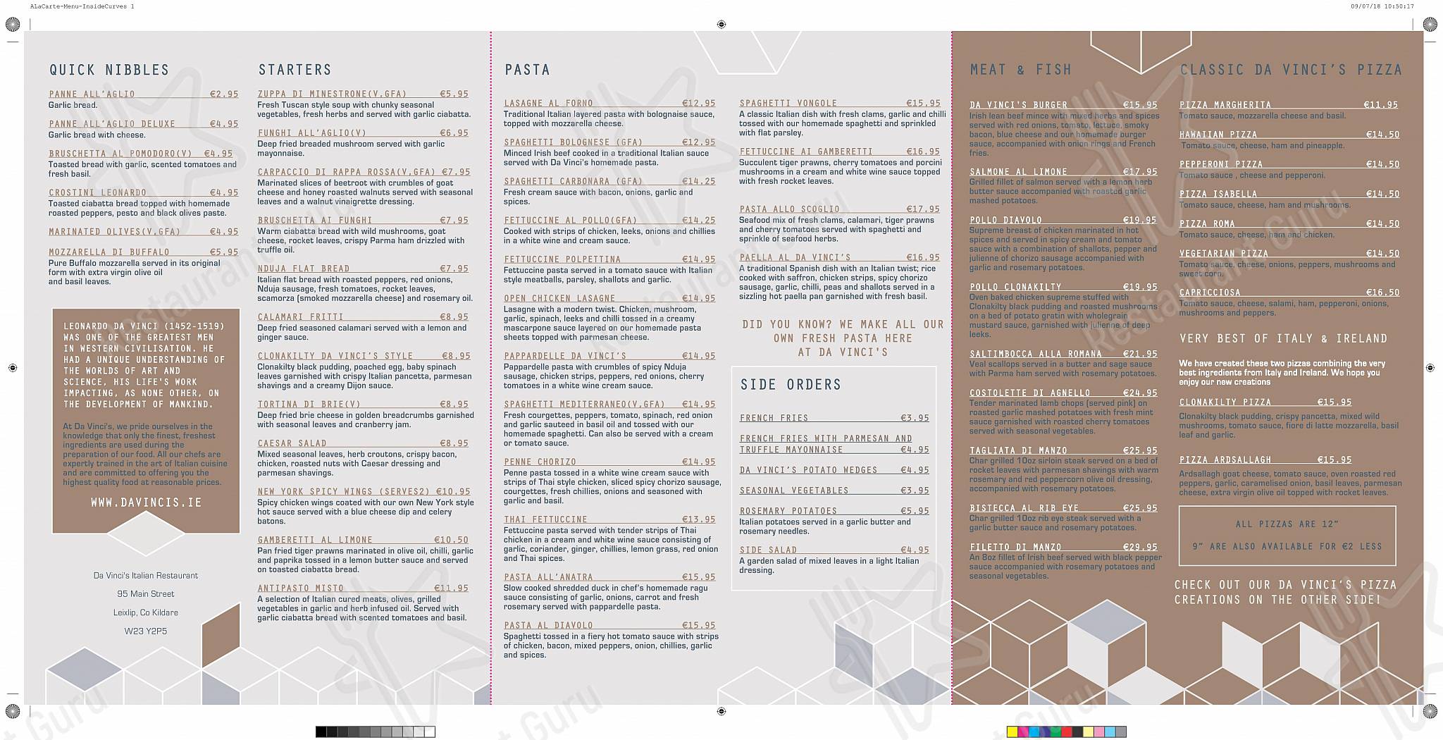 Menu at Da Vinci's Italian Restaurant & Bar, Leixlip