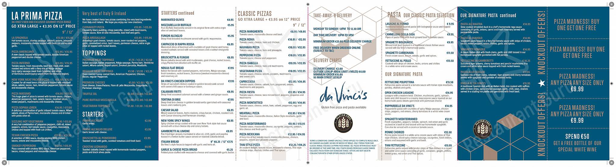 Menu at Da Vinci's Italian Restaurant & Bar, Leixlip