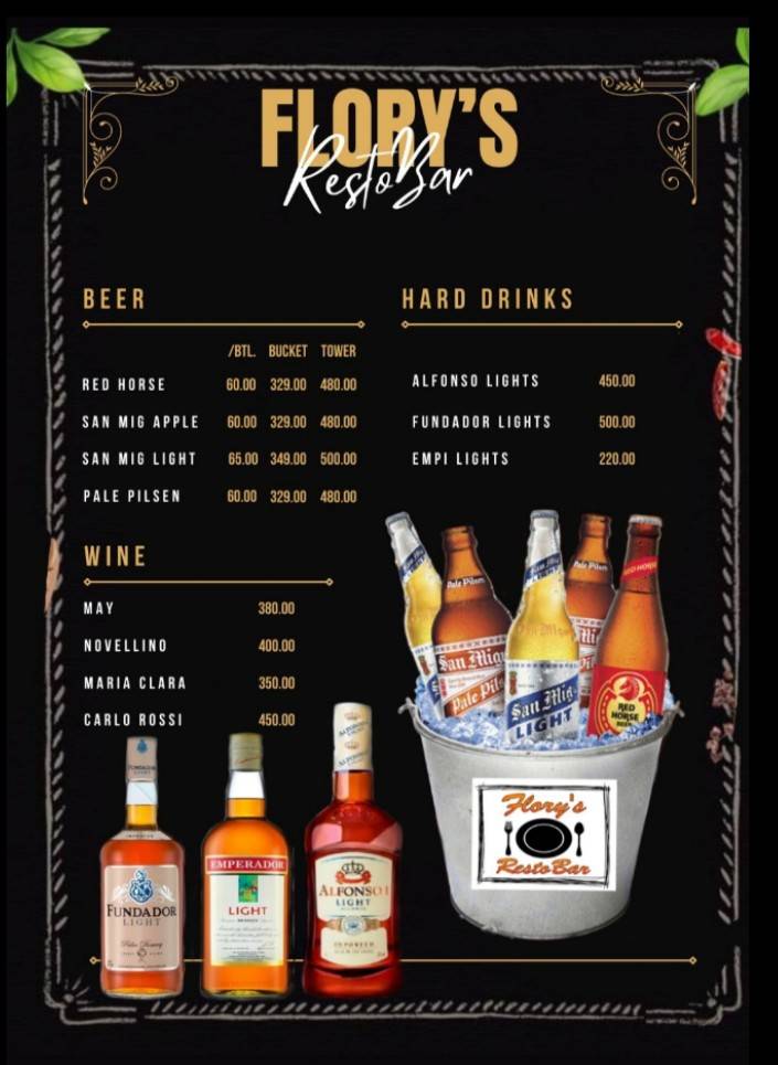 Menu at Flory's Kainan restaurant, Daet