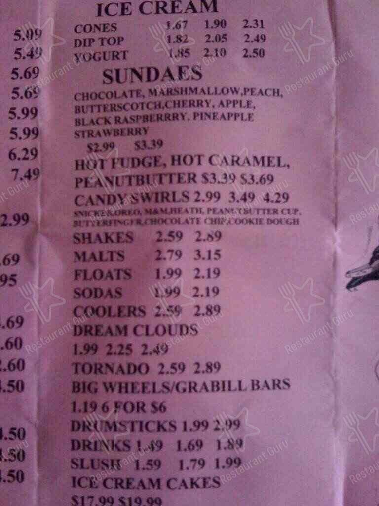 Menu at Grabill Dairy Sweet fast food, Grabill
