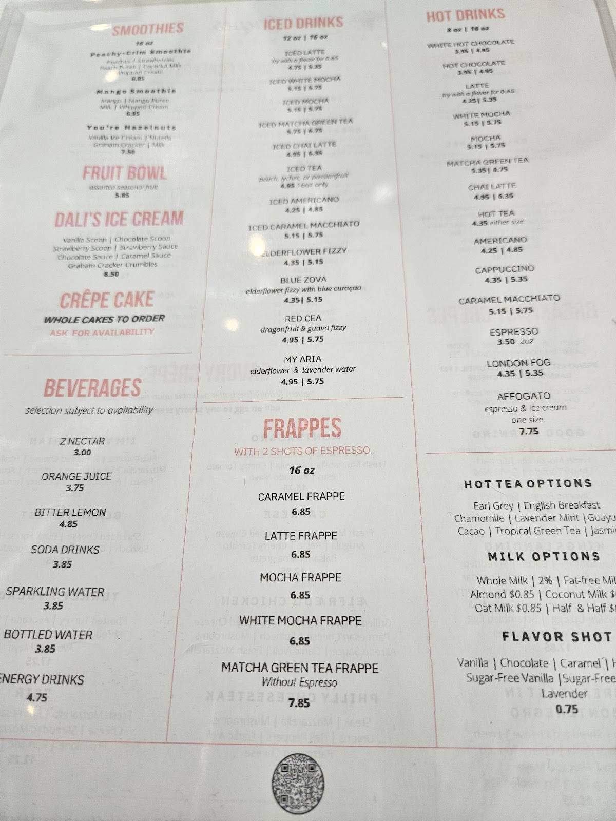 Menu at Dali Crepes Catering & Cafe, South Salt Lake