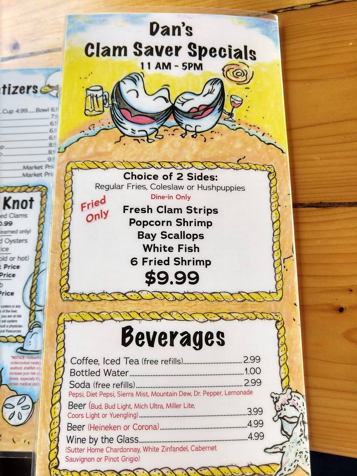 Menu at Dan's Clam Stand restaurant, Crystal River