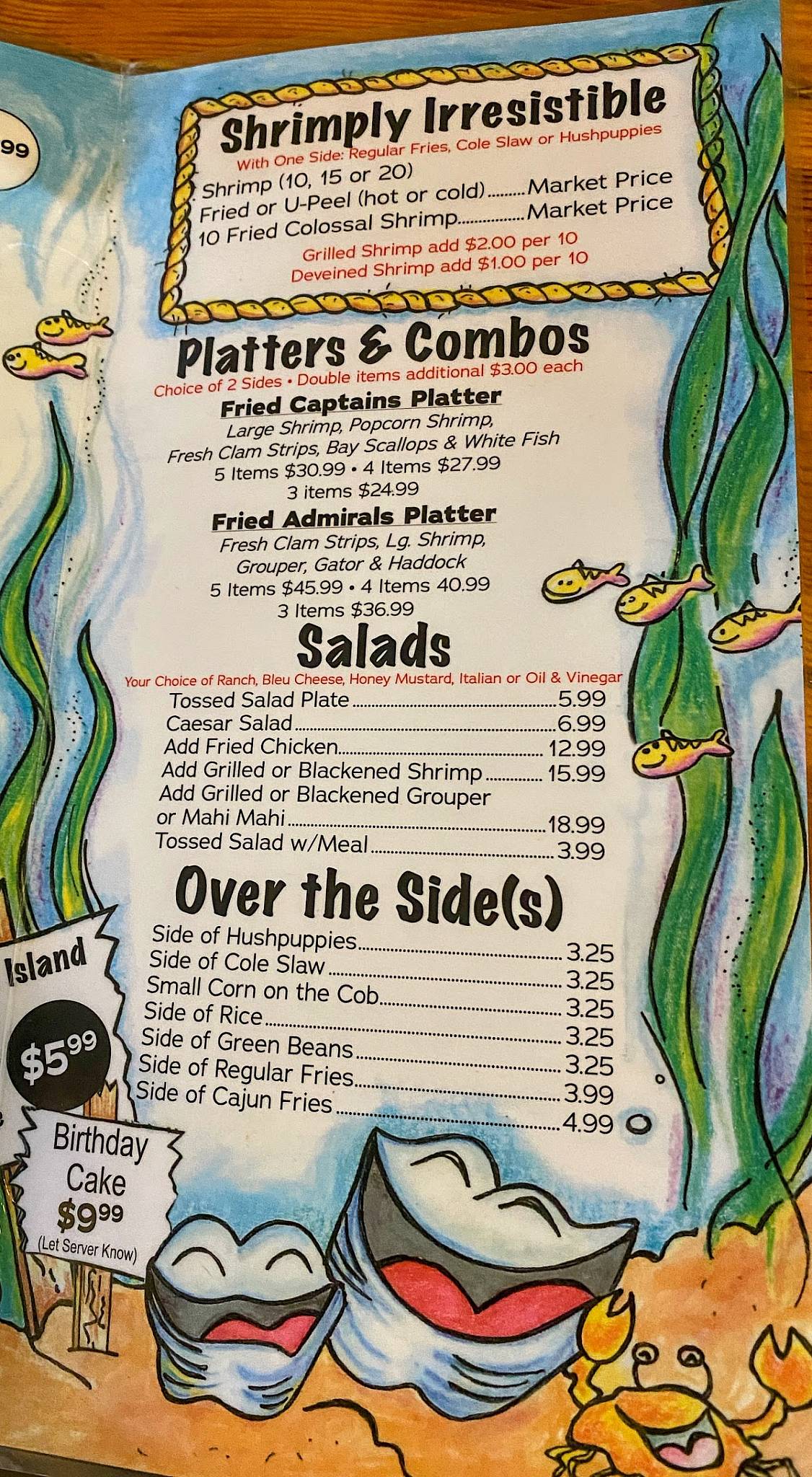 Menu at Dan's Clam Stand restaurant, Crystal River
