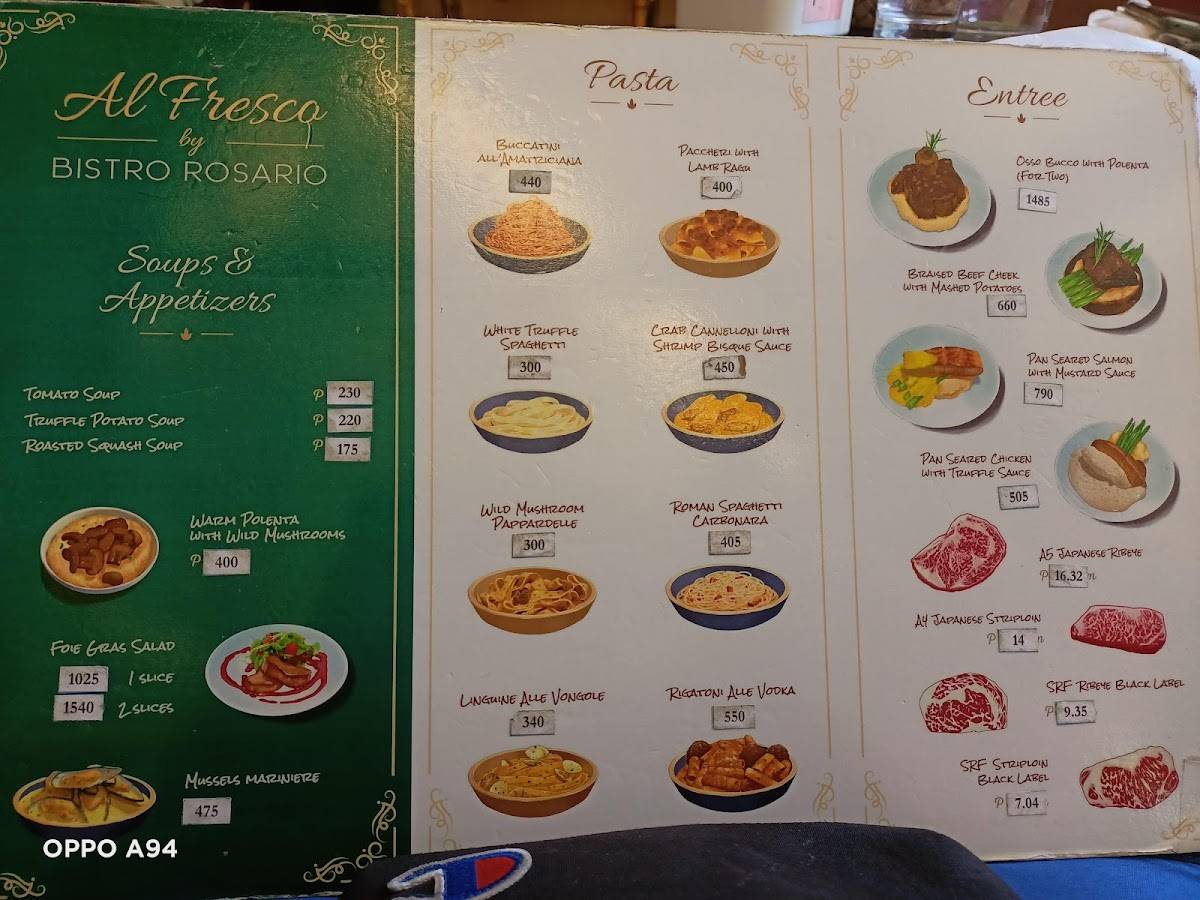 Menu at Bistro Rosario restaurant, Davao City, 247 F. Torres St