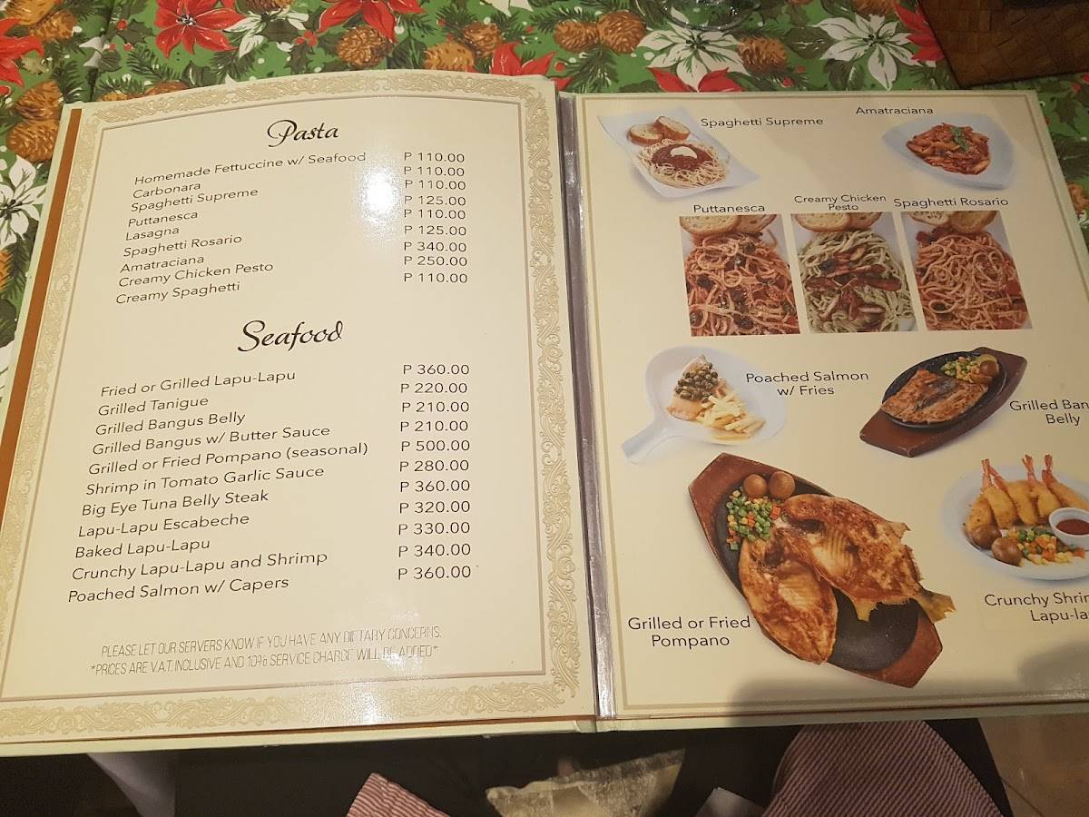 Menu at Bistro Rosario restaurant, Davao City, 247 F. Torres St