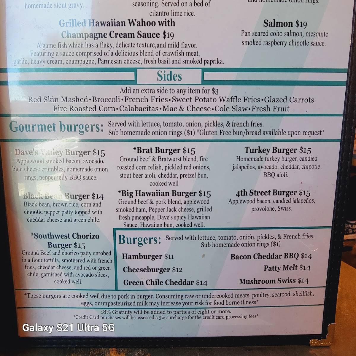 Menu at Dave's Valley Grill cafe, Los Ranchos de Albuquerque