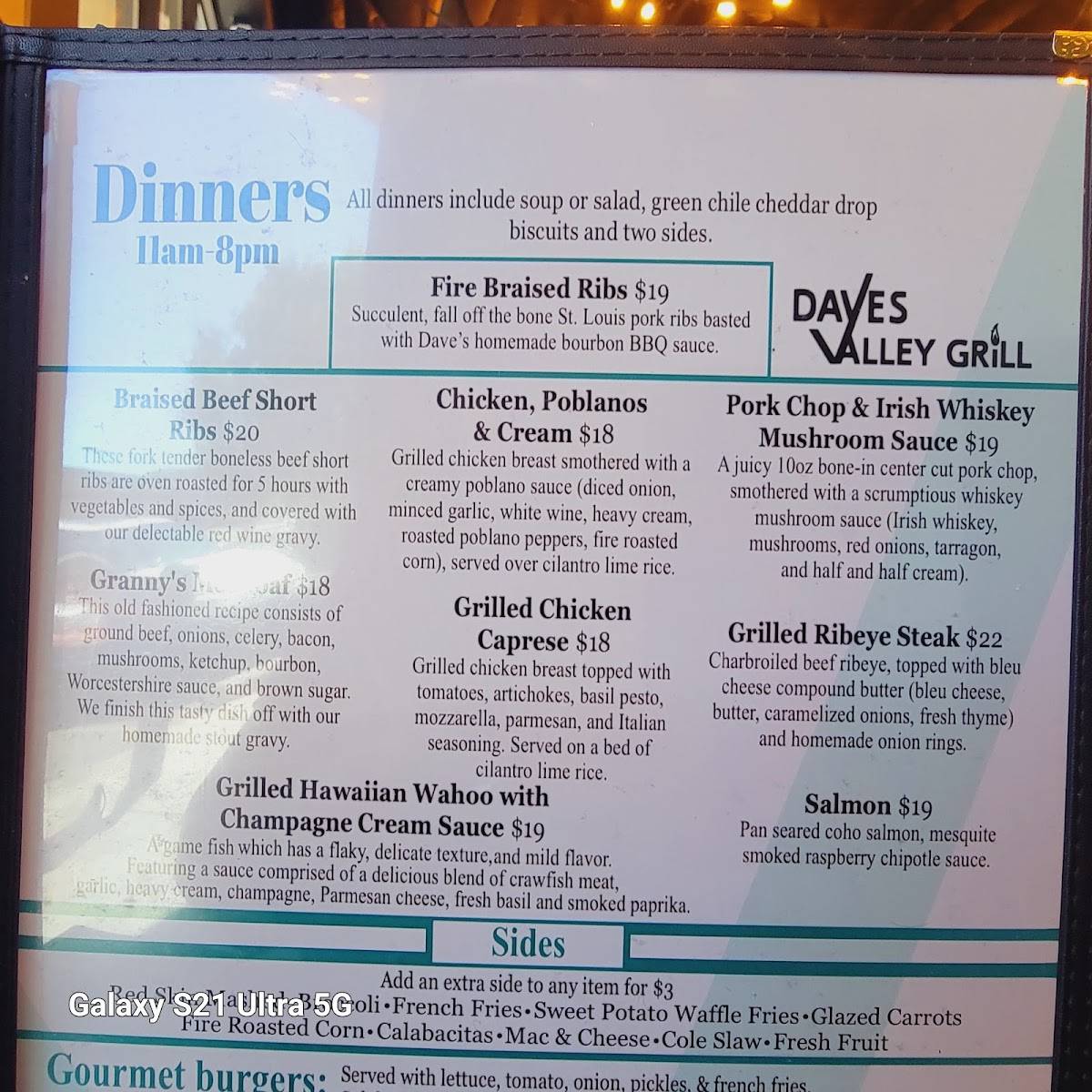 Menu at Dave's Valley Grill cafe, Los Ranchos de Albuquerque