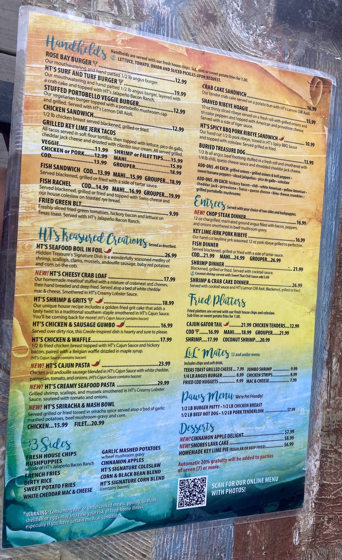 Menu at Hidden Treasure Rum Bar & Grill, Ponce Inlet