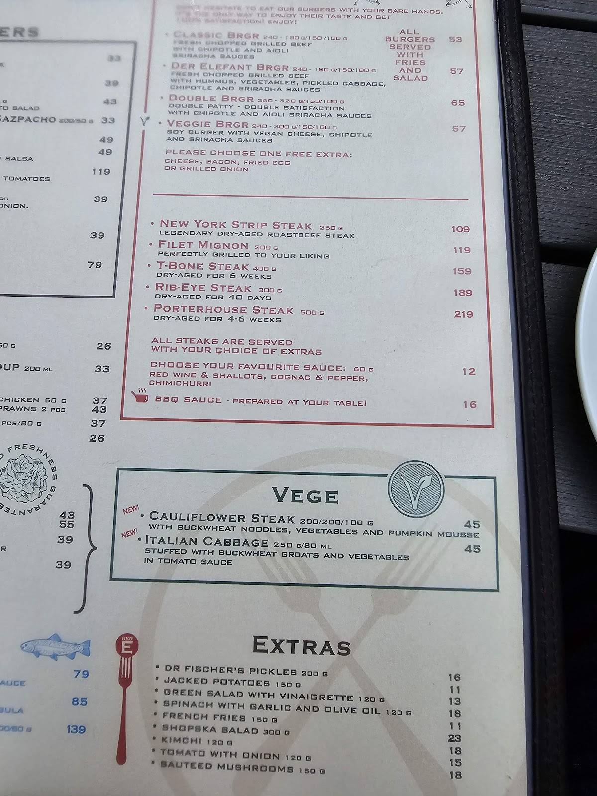 Menu at Der Elefant pub & bar, Warsaw