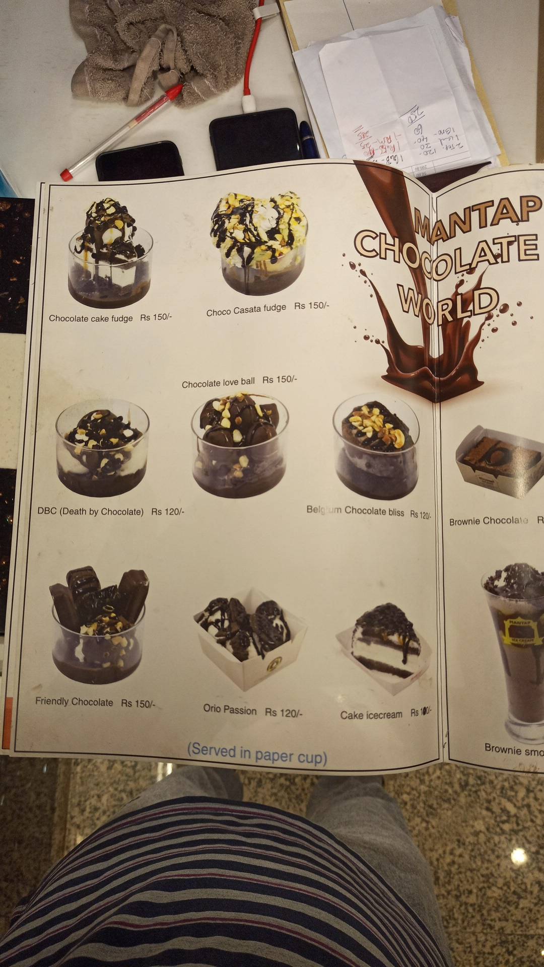 Menu at Mantap Ice Cream, Bengaluru