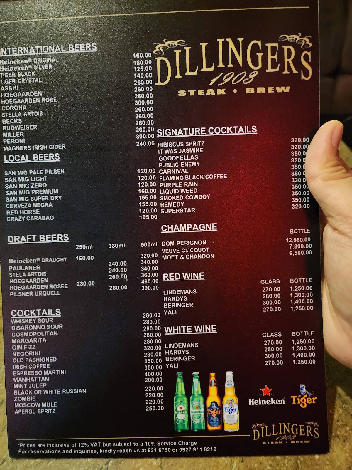 Menu at Dillingers 1903 Steak and Brew pub & bar, Makati