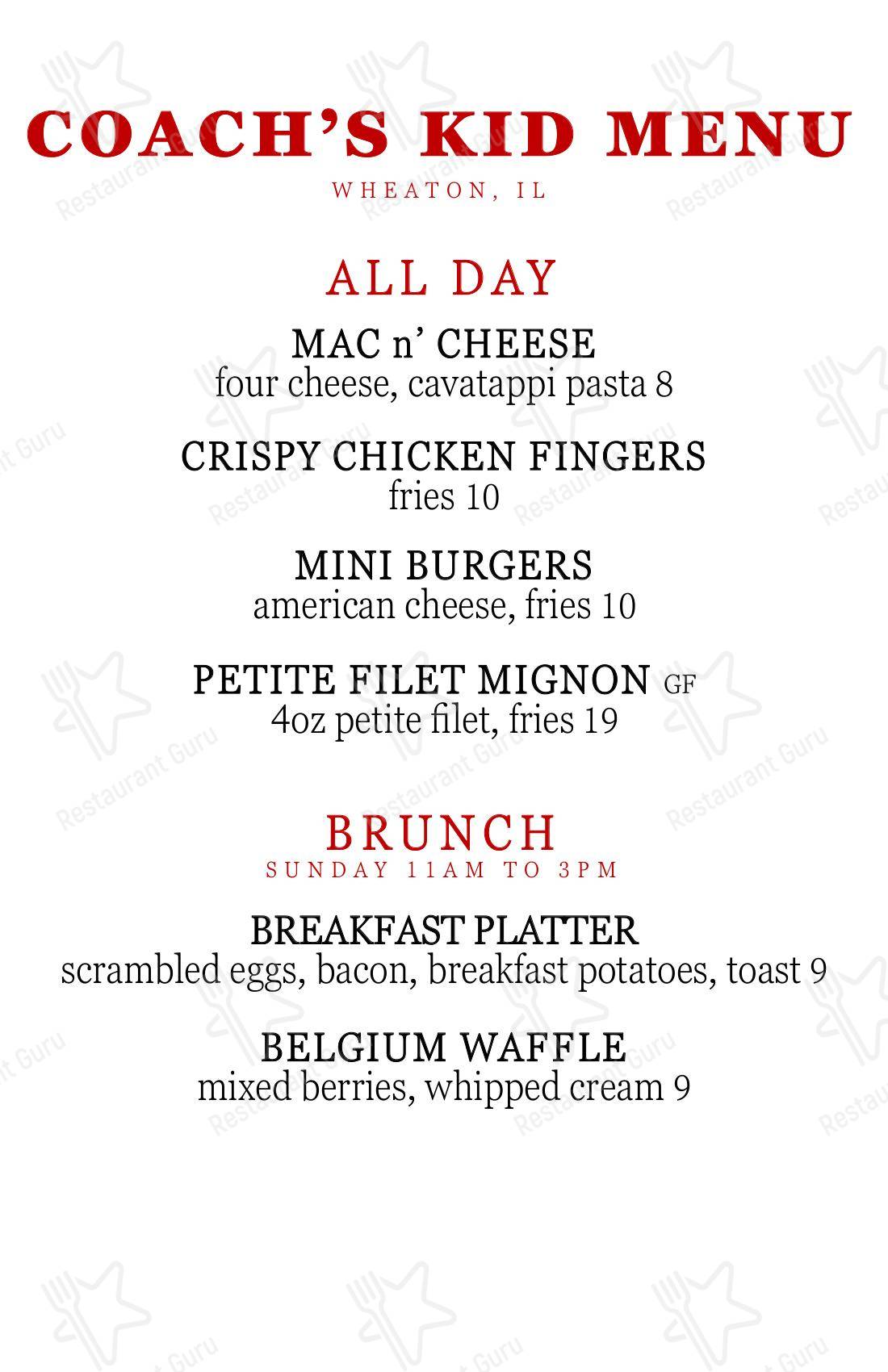 Menu at Ditka's Grill restaurant, Wheaton