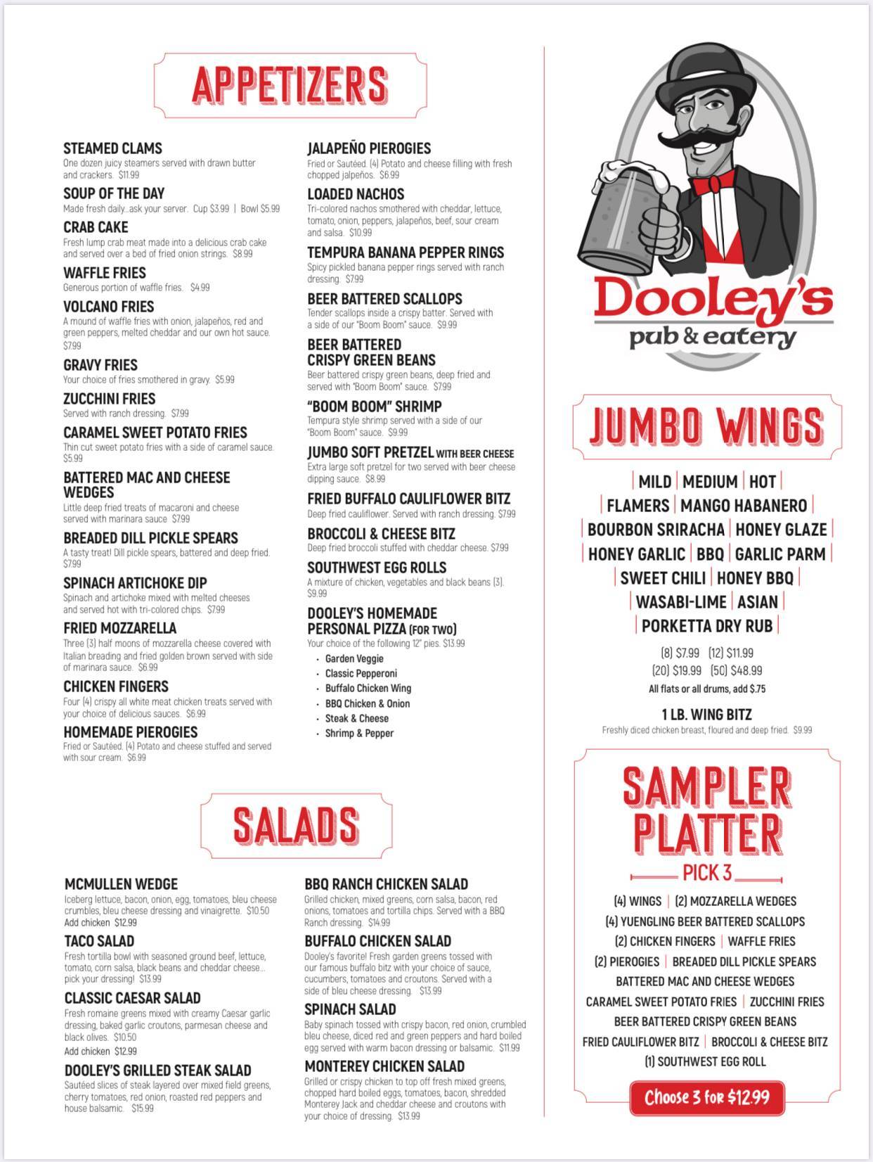 Menu at Dooley's Pub & Eatery, Old Forge