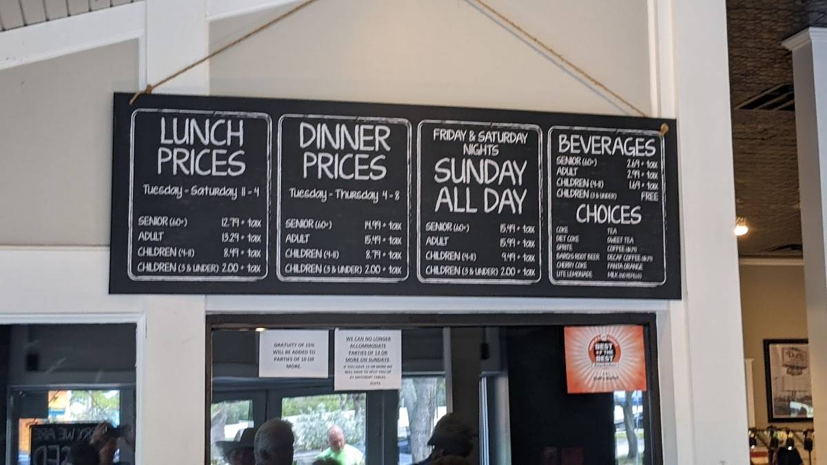 Menu at Duff's Buffet restaurant, Clearwater