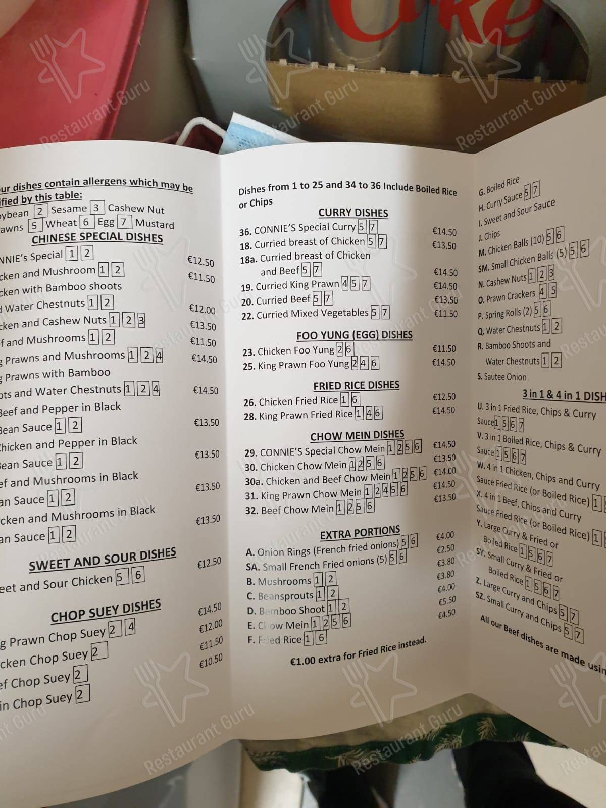 Menu at connie's restaurant, Dundalk