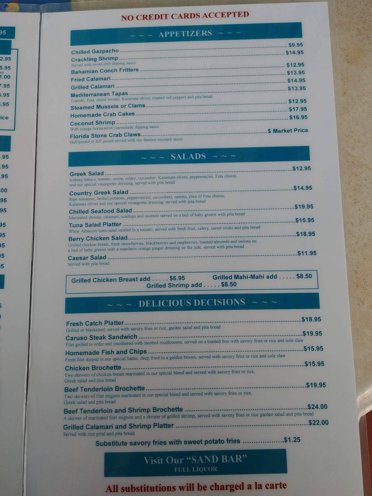 Menu at Dune Deck Café cafe, Lantana