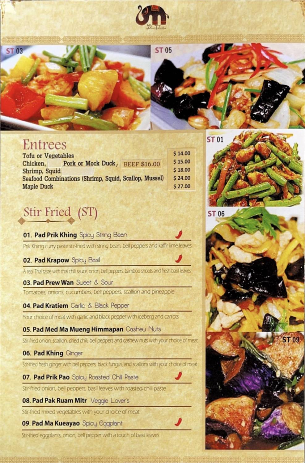 Menu at Dusit Thai Cuisine restaurant, Newport