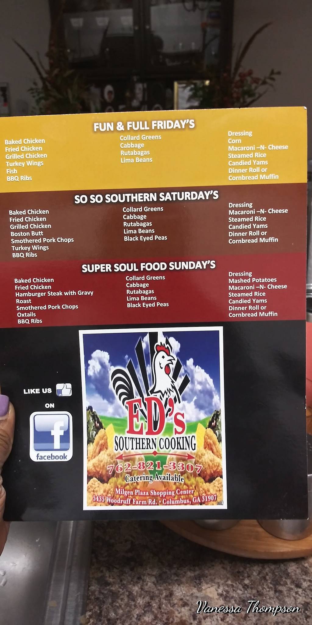 Menu at ED'S SOUTHERN COOKING restaurant, Columbus