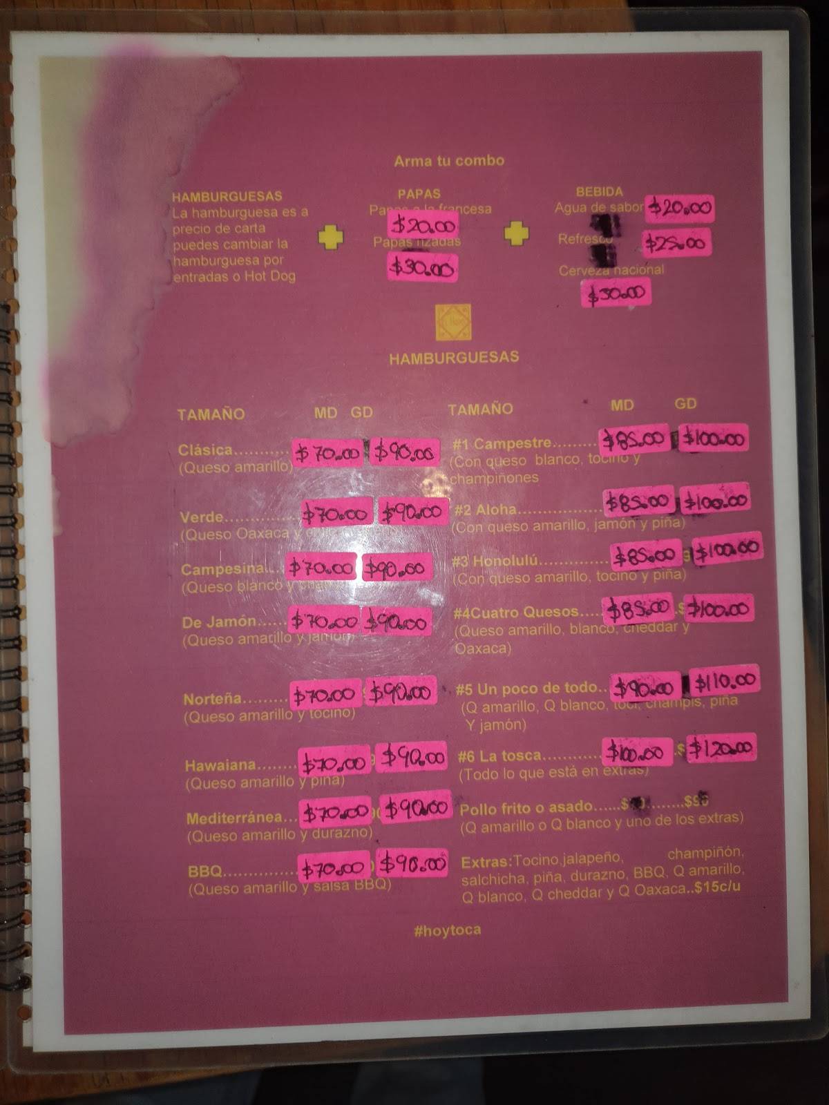 Carta del restaurante EL HOYO HAMBURGUESAS, Ciudad del México