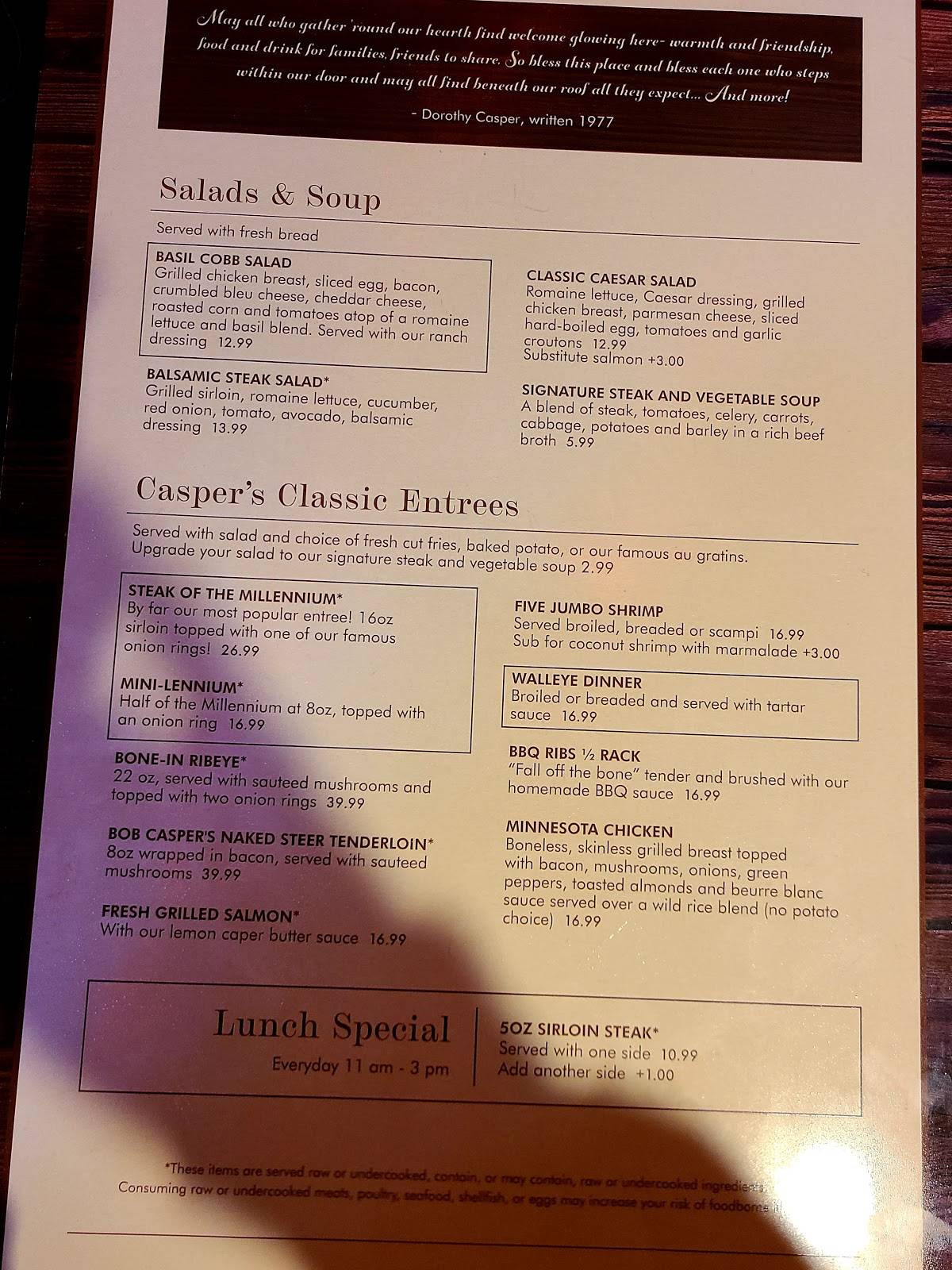Menu at Casper's Cherokee of Eagan pub & bar, Eagan