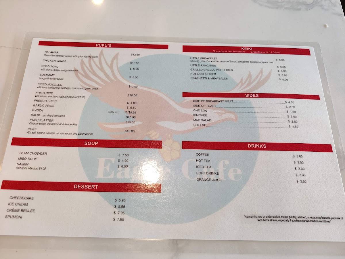 Menu at Eagle Cafe, Honolulu, N Nimitz Hwy # A100