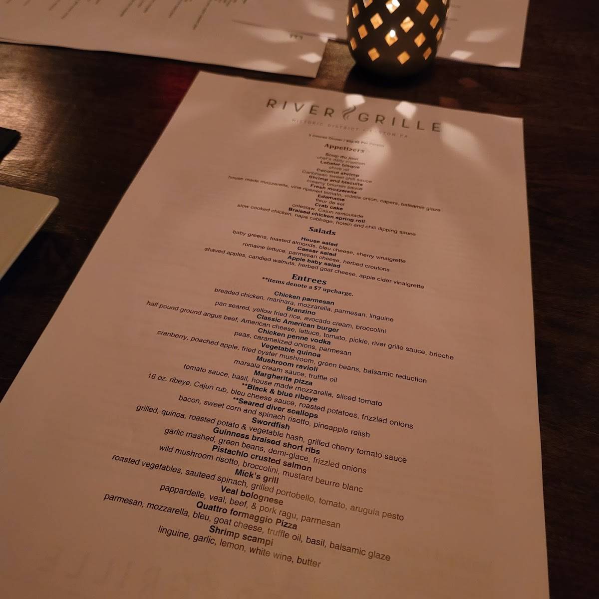 Menu at River Grille restaurant, Easton