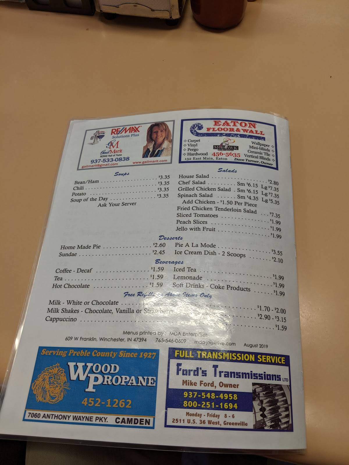 Menu at Eaton Place Restaurant, Eaton, 125 Eaton Lewisburg Rd