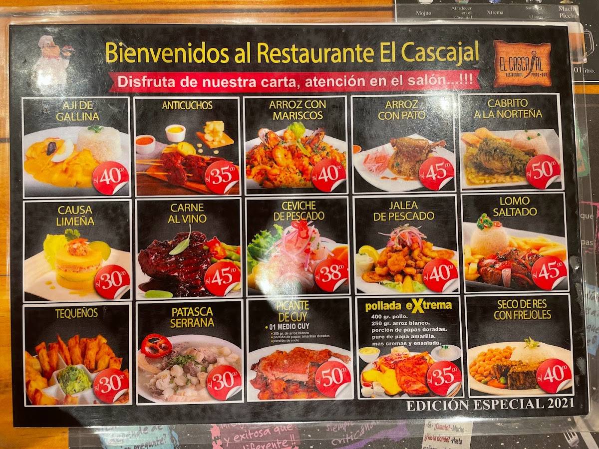 Carta del restaurante El Cascajal, Lince, Av. Francisco Lazo 2495