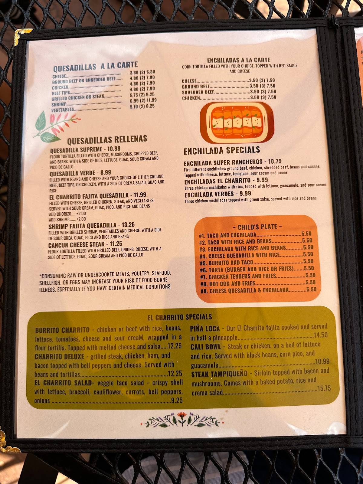 Menu at El Charrito restaurant, Mansfield, 80 W Hanley Rd