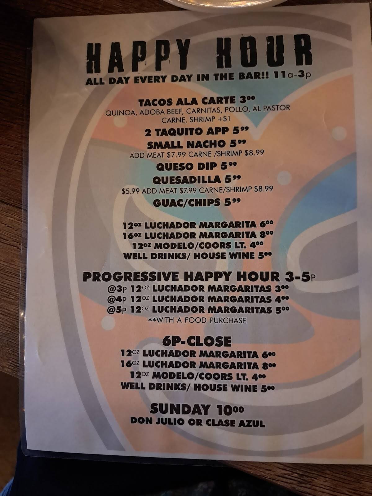 Carta del pub y bar El Luchador Mexican Kitchen + Cantina - Henderson ...