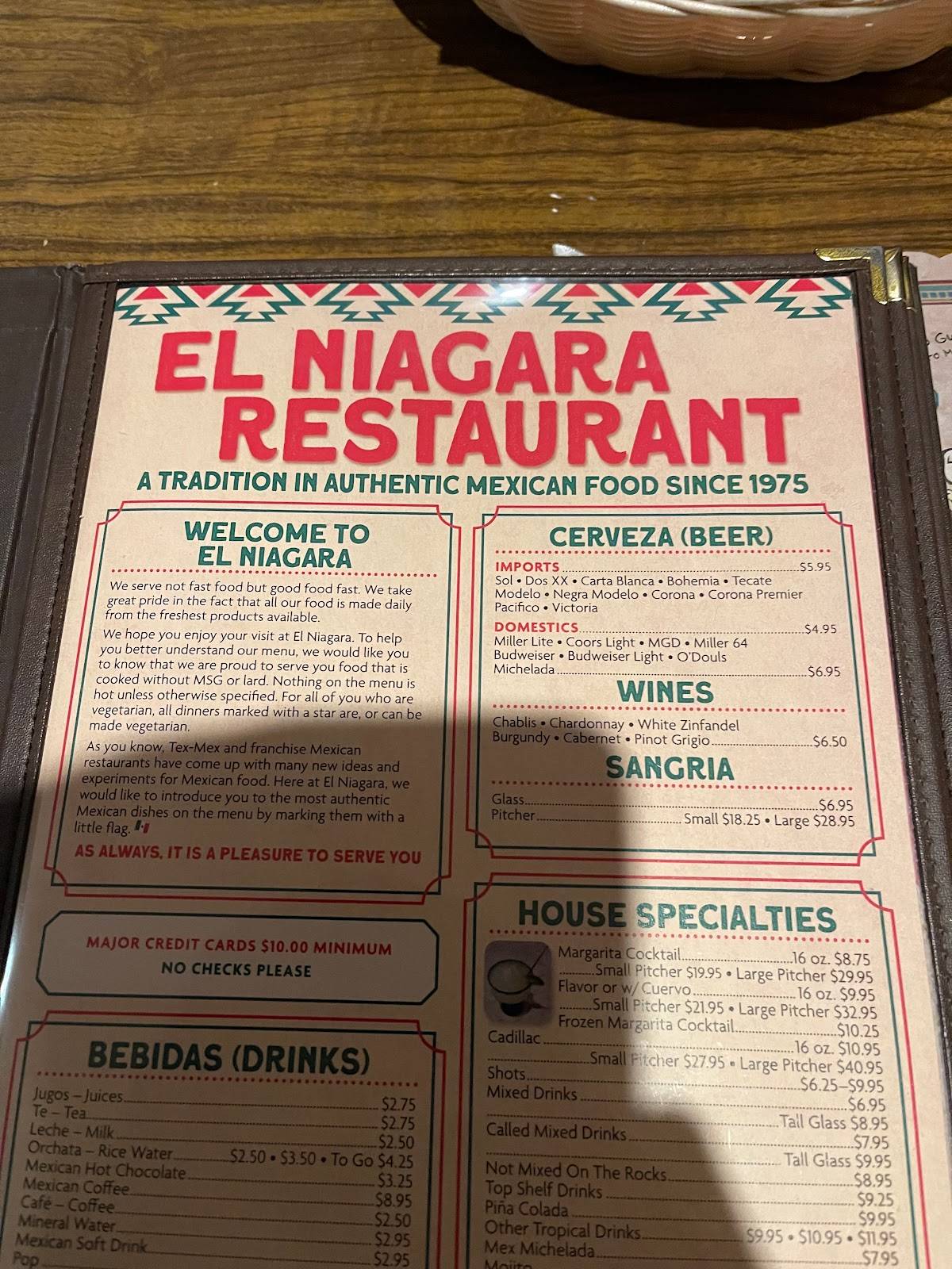Menu at El Niagara restaurant, Woodstock