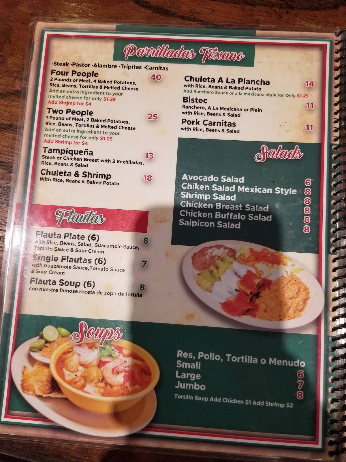 Menu at El Texano Mexican Restaurant, El Paso, Pendale Rd