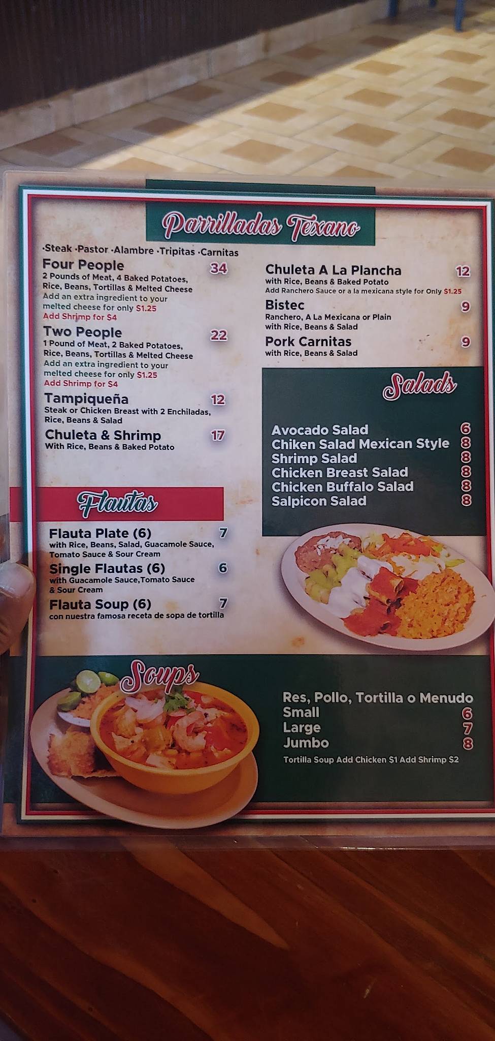 Menu at El Texano Mexican Restaurant, El Paso, Pendale Rd