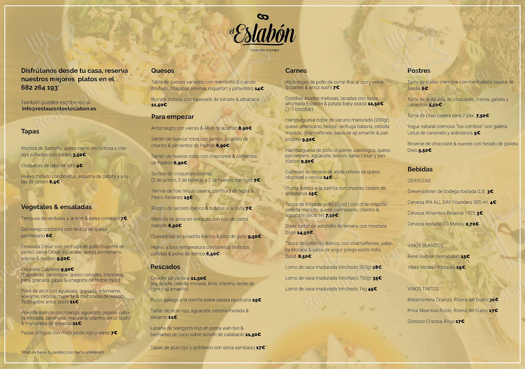 Carta del restaurante El Eslabon, Móstoles