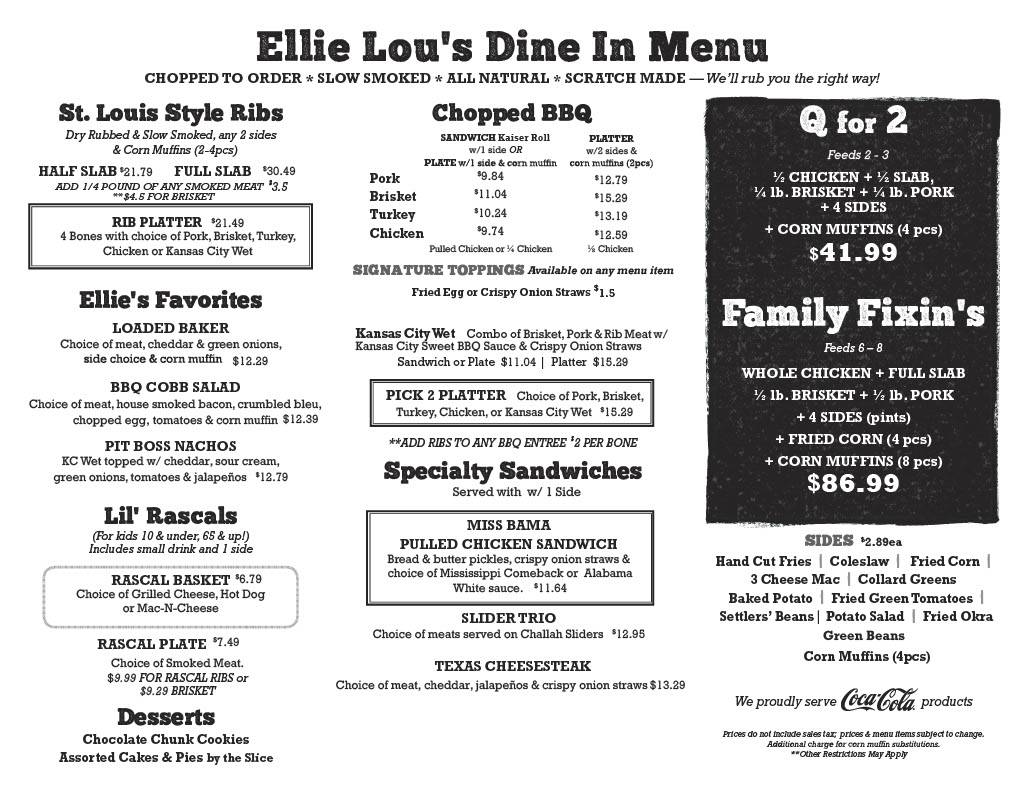 Menu at Ellie Lou's Brews & BBQ, Clermont