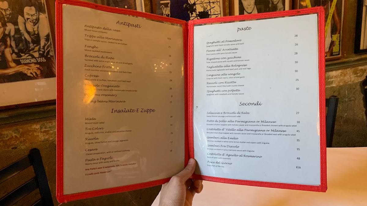 Menu at Emilio's Ballato restaurant, New York City