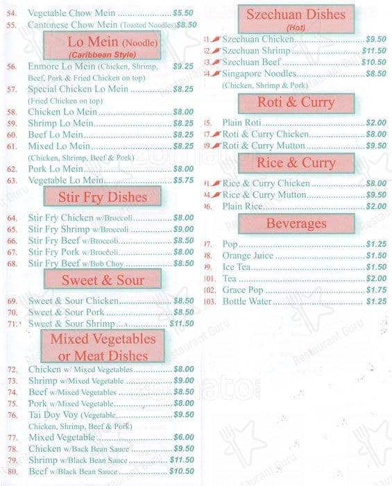 Menu at Enmore Nanking Restaurant, Vaughan