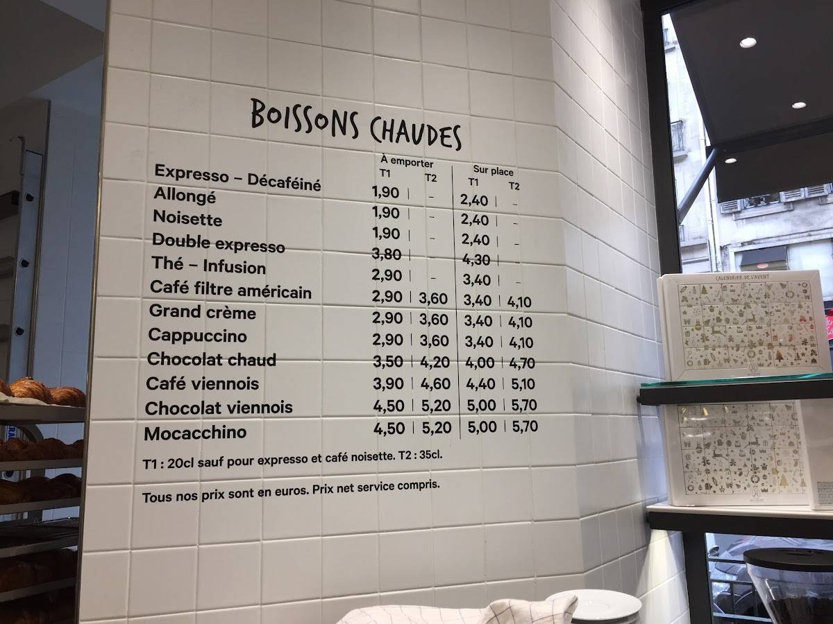 Menu at Eric Kayser fast food, Paris, 29 Rue La Boétie