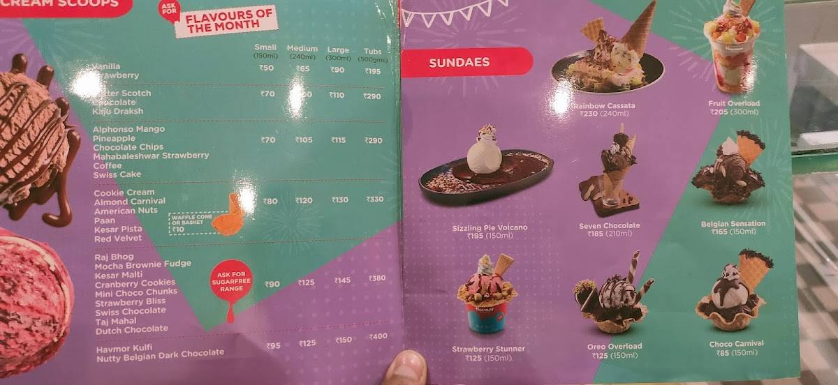 Menu at Havmor havfunn, Erode