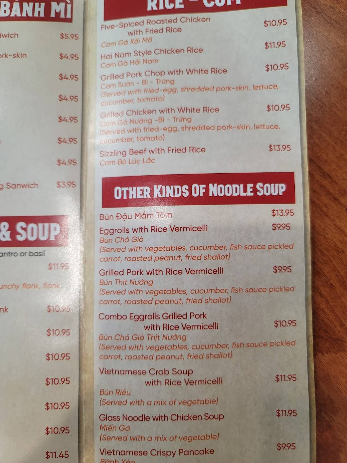 Menu at Banh Mi Dang restaurant, Evans