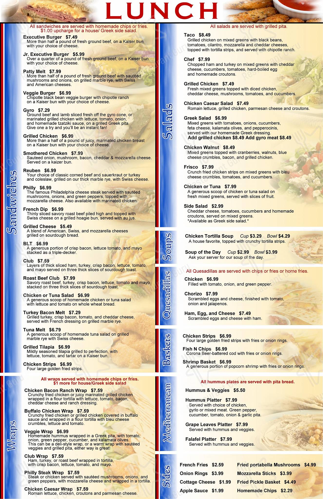 Menu at Executive Diner restaurant, Toledo, W Sylvania Ave