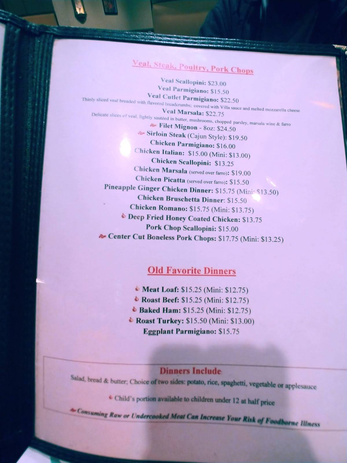 Menu at Falsetti's Villa Restaurant, Cadogan