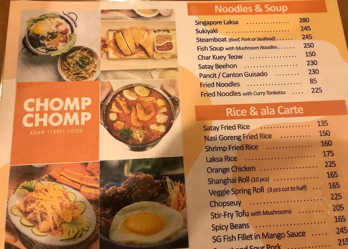 Menu at Chomp Chomp fast food, Manila, 2450 Leon Guinto St