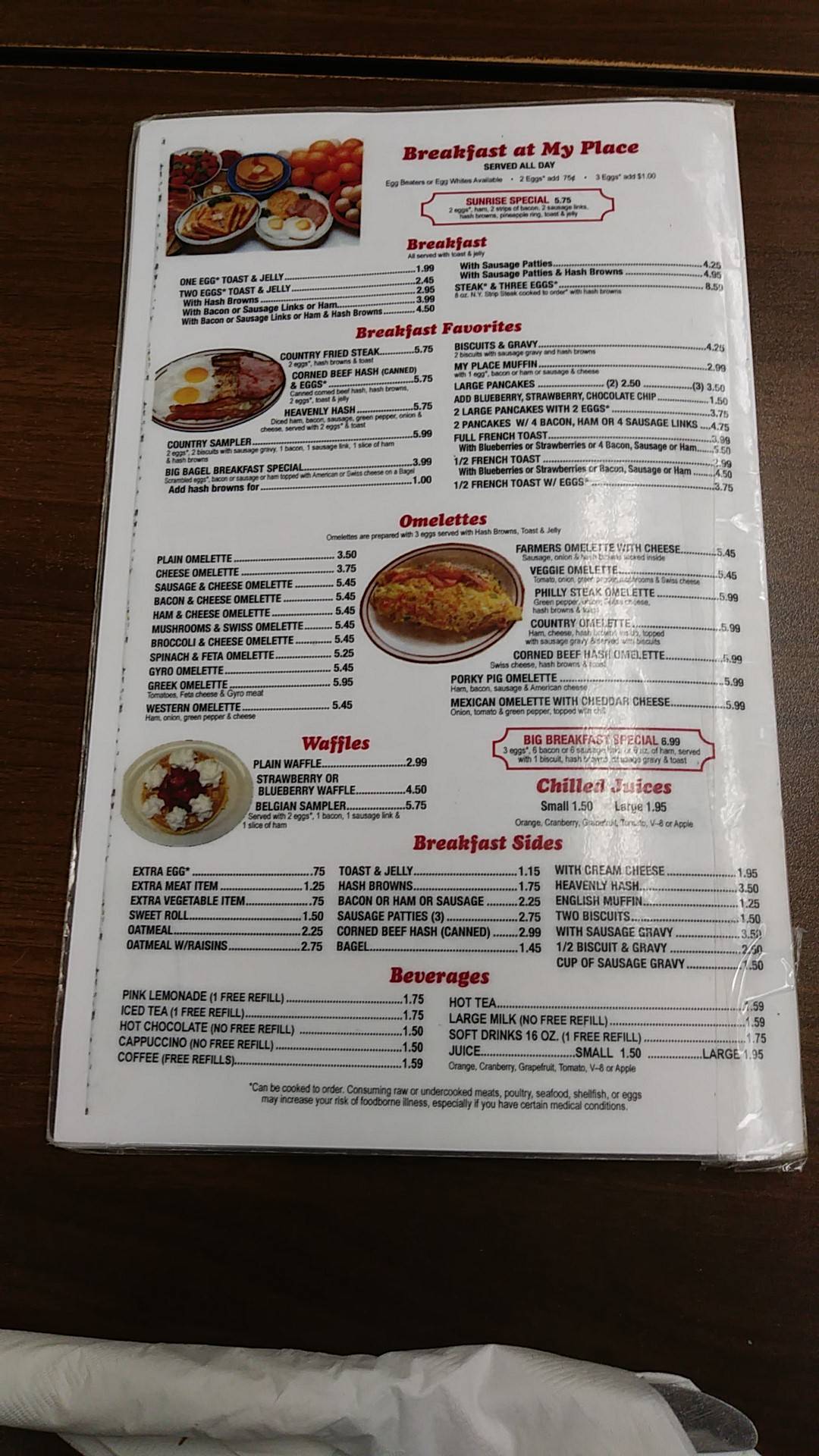 Menu at My Place Restaurant, Wayne