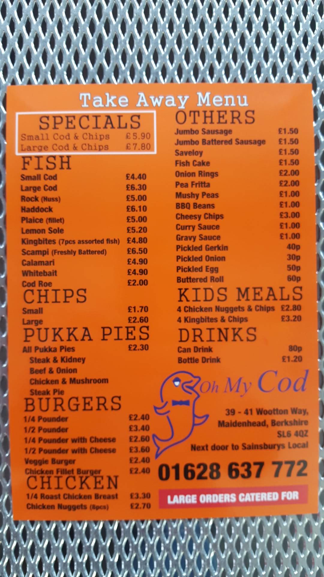 Menu at Oh My Cod fast food, Maidenhead