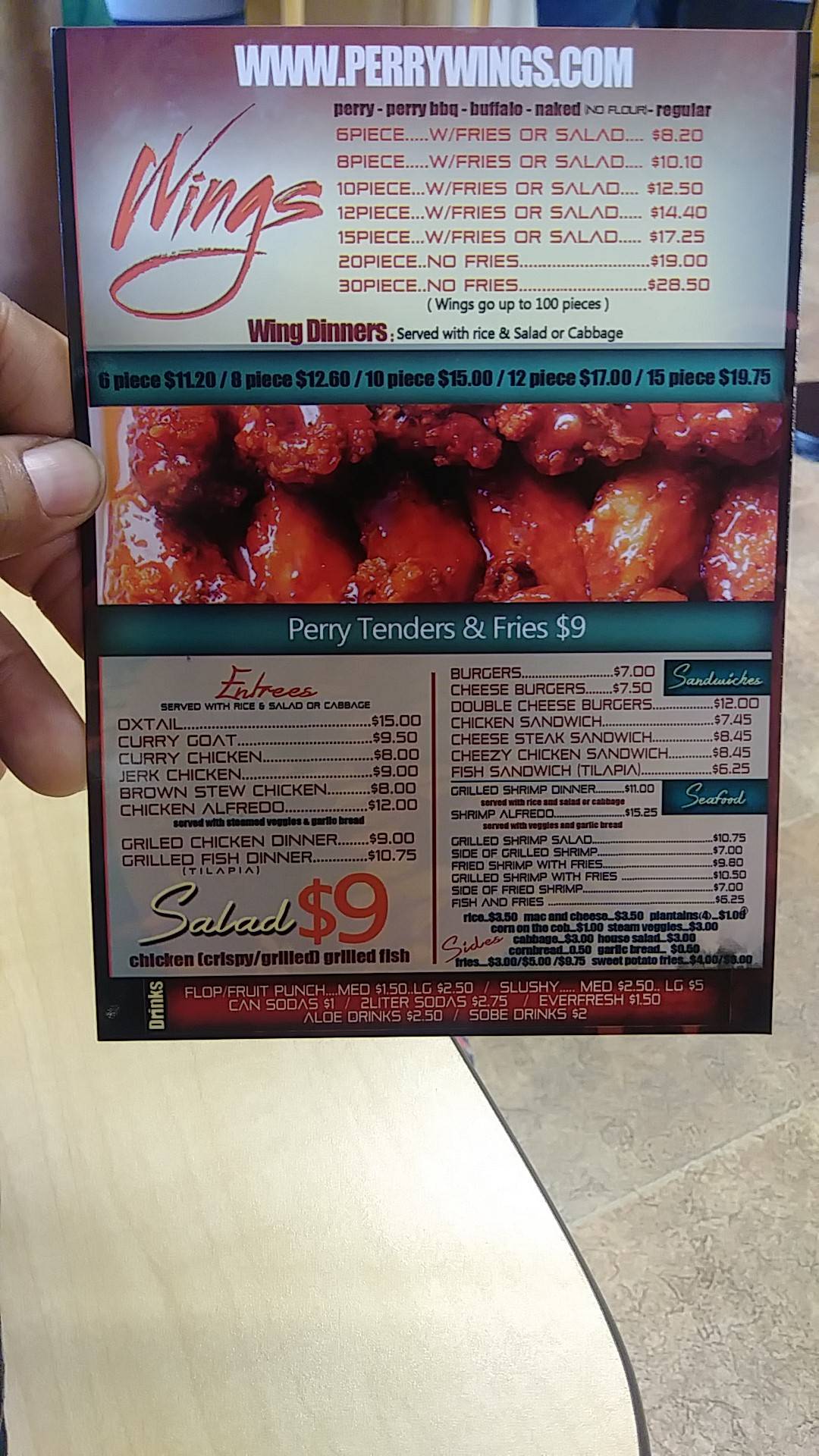 Menu at Perry Wings fast food, Miami