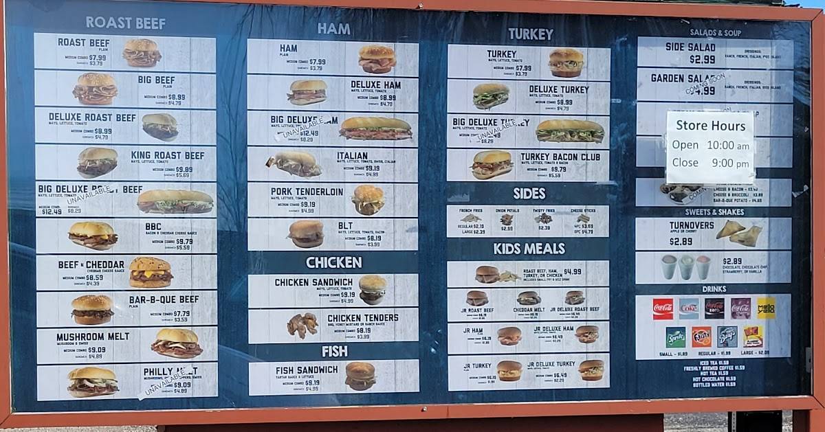 Menu at Rax Roast Beef fast food, New Carlisle