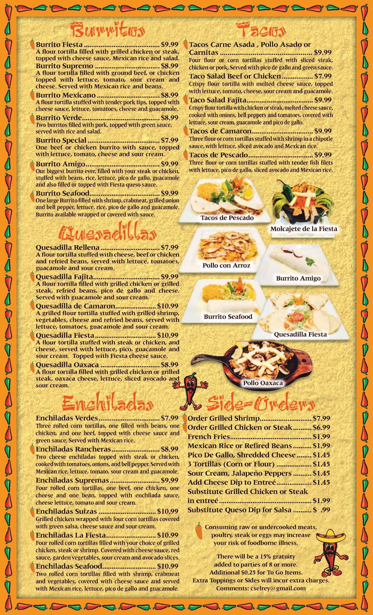 Carta del restaurante Fiesta Mexicana, Muscle Shoals, Avalon Ave